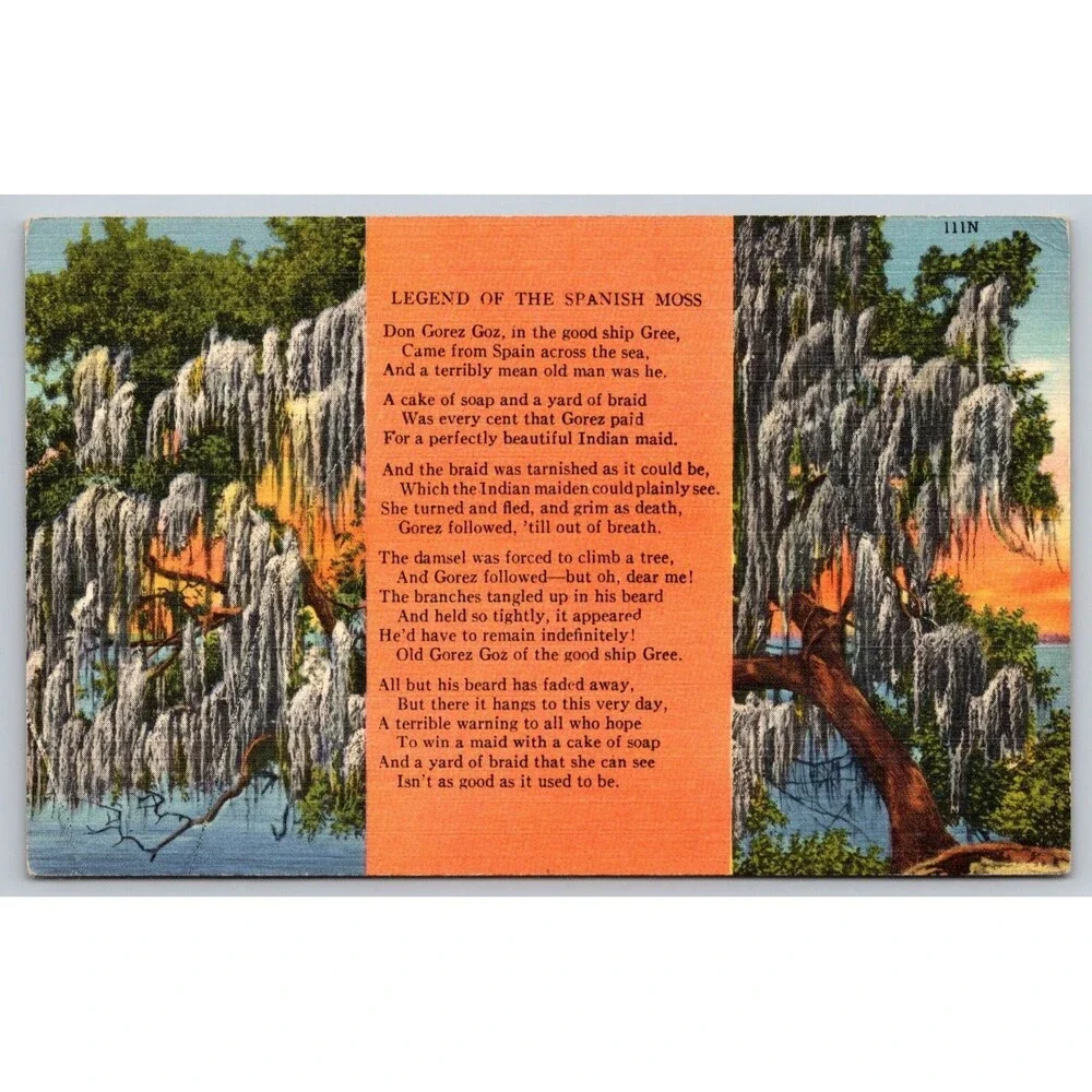 Accents | Vintage 194s Linen Postcard Legend Of The Spanish Moss Don ...